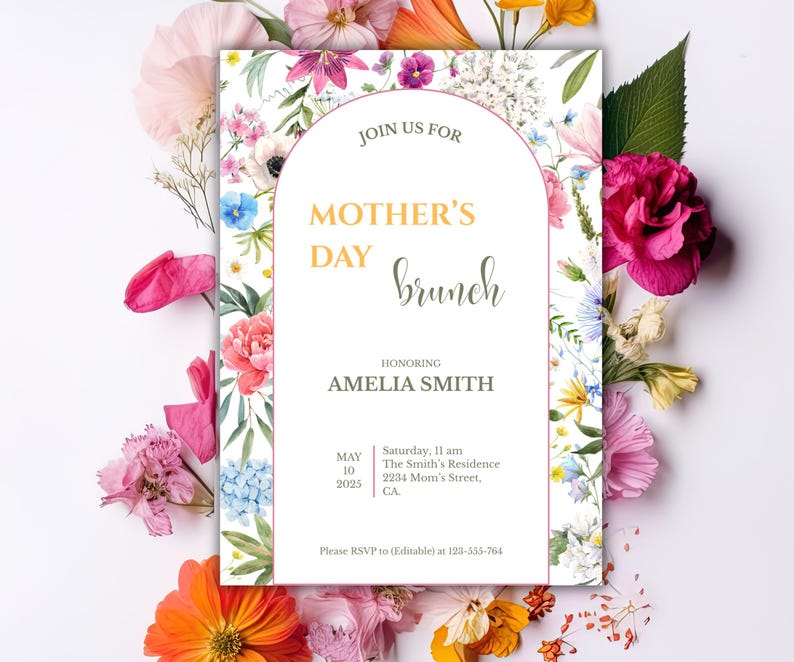 Editable Mother's Day Brunch Invitation Template | Floral Moms Brunch ...