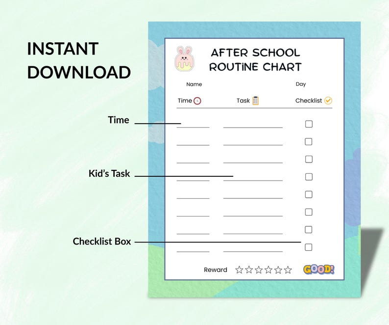 Kids Printable After School Routine Chart | Daily Responsibility ...