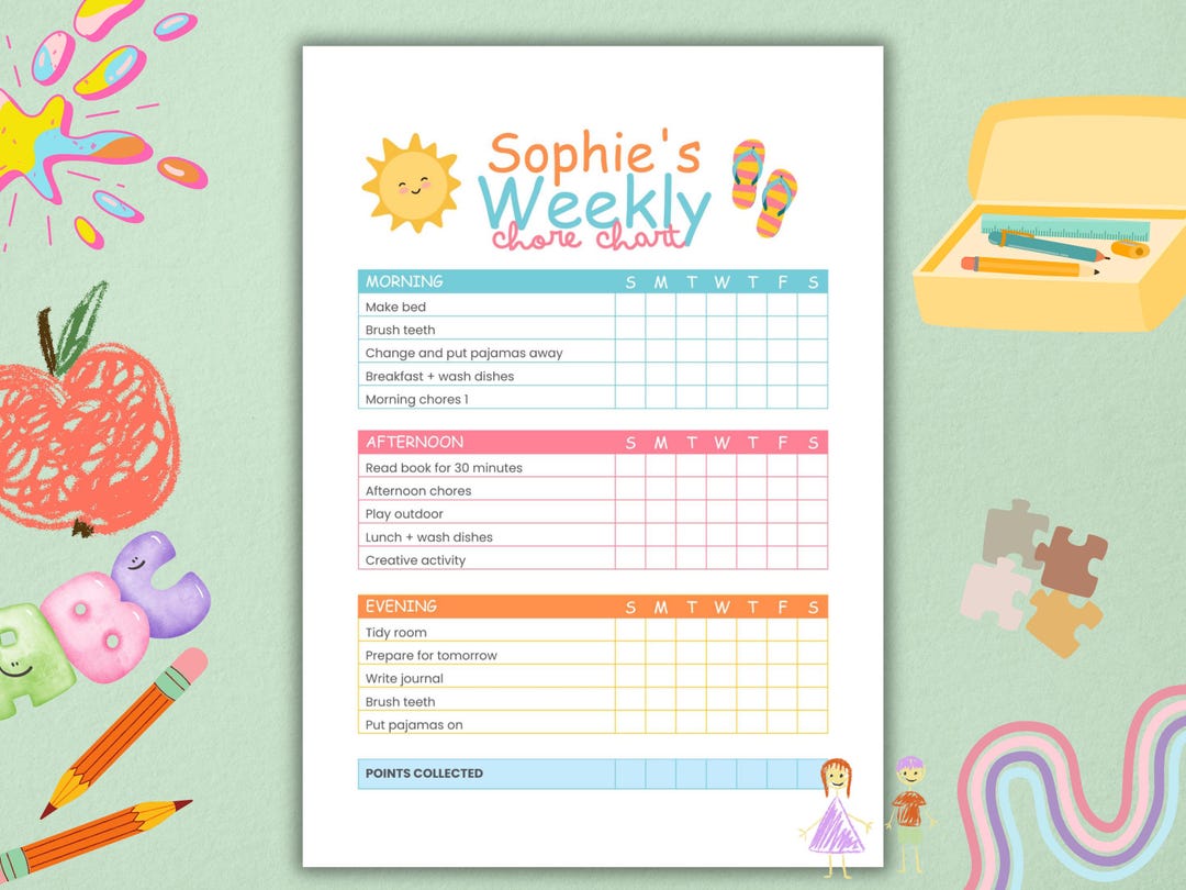 Editable Kids Weekly Chore Chart Template | A4 Printable Reward Chart ...