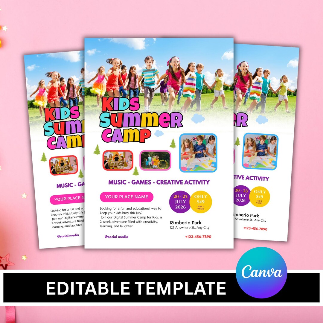 Editable Summer Camp Flyer for Kids | Canva Template | Printable ...