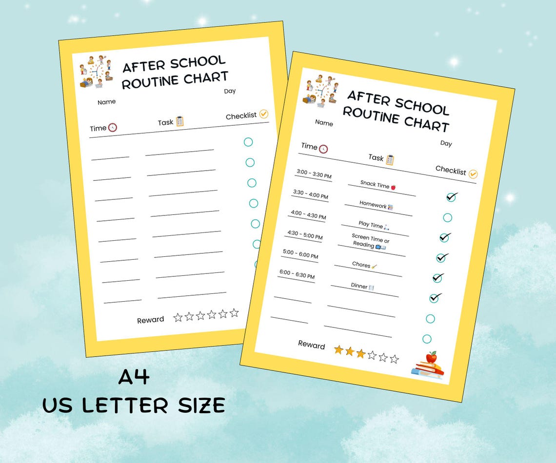 Printable After School Routine Chart for Kids | Blank Daily Schedule ...