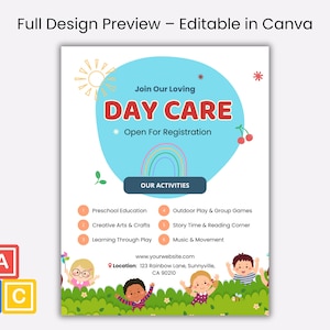 Editable Daycare Flyer Canva Template | Preschool Childcare Enrollment ...