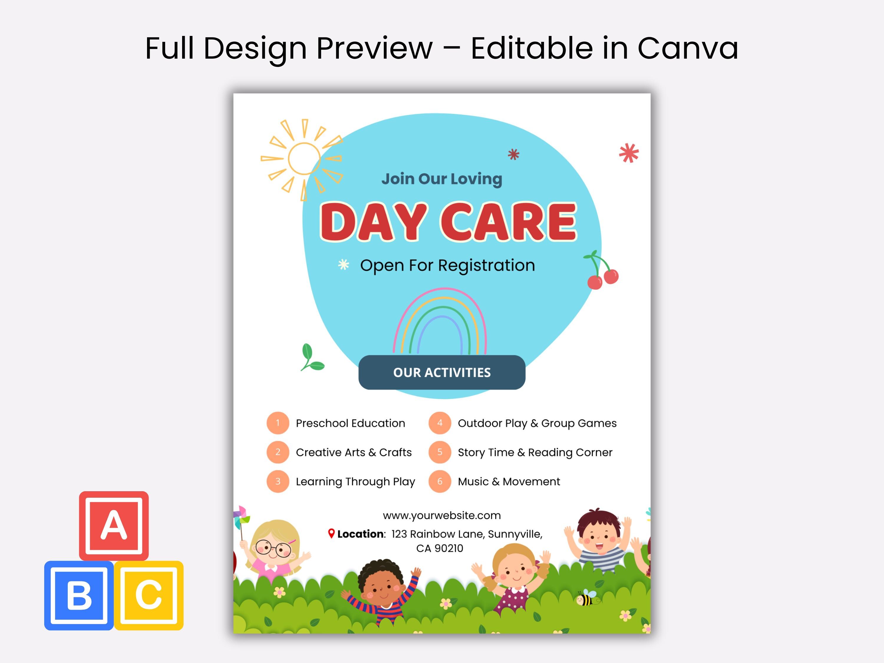Editable Daycare Flyer Canva Template | Preschool Childcare Enrollment ...