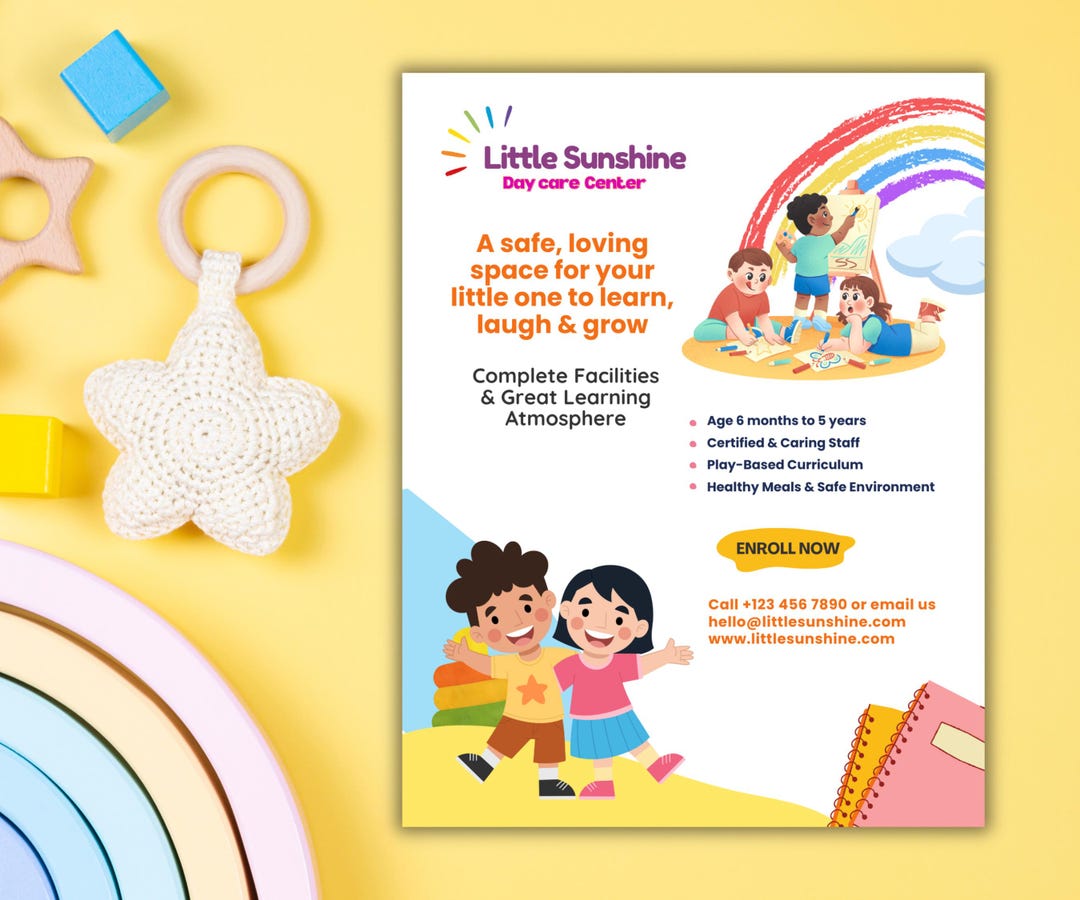 Daycare Flyer Canva Template | Editable Childcare Poster | Preschool ...