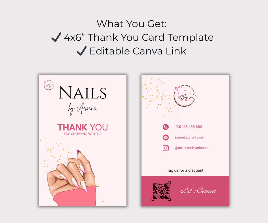 Nail Salon Thank You Card Template | Editable Canva Card | Printable ...