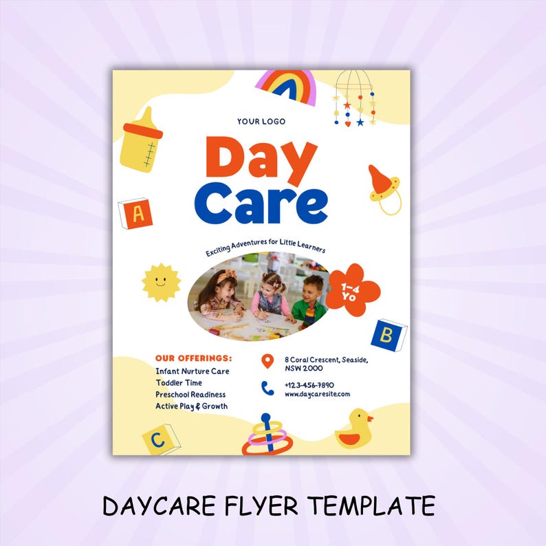 Editable Daycare Flyer Template | Preschool Advertisement Canva ...