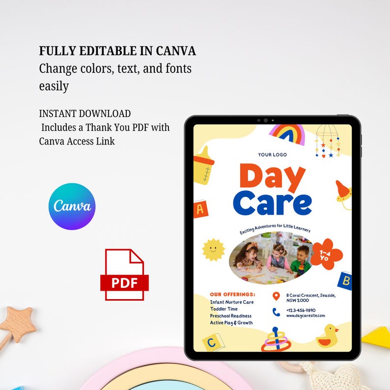 Editable Daycare Flyer Template | Preschool Advertisement Canva ...