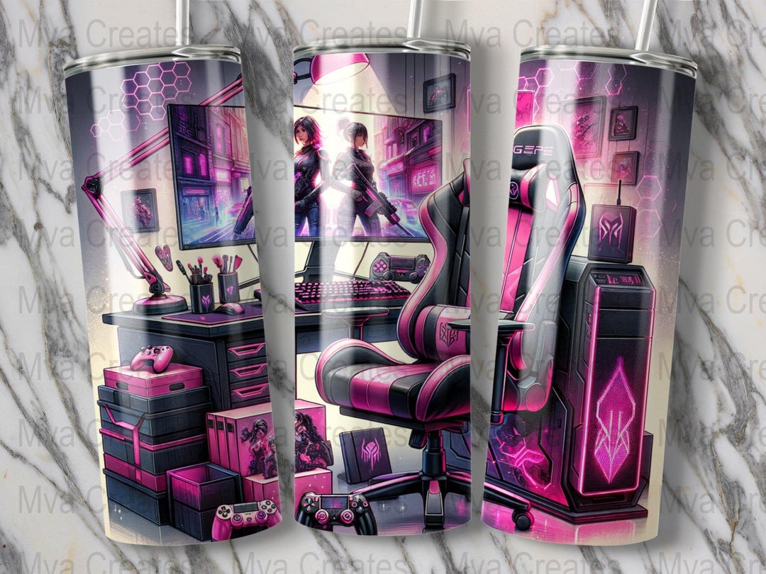 Gaming Room Tumbler Wraps, Gamer Office Digital Art, Straight and ...