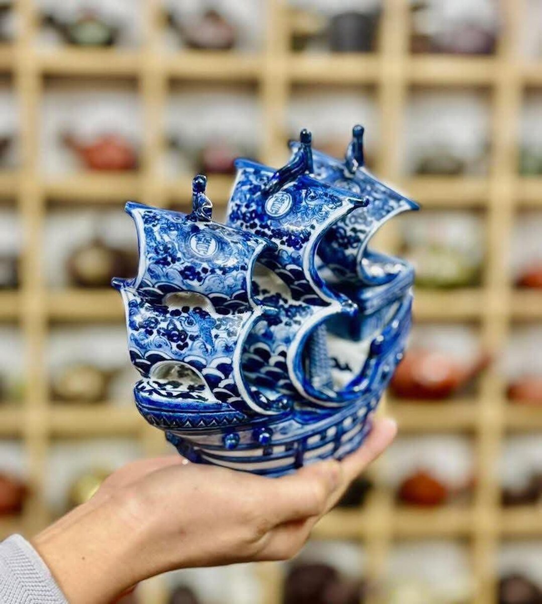 Vintage Artisanal Ceramic Sailing Vessel for Decoration With Hand ...