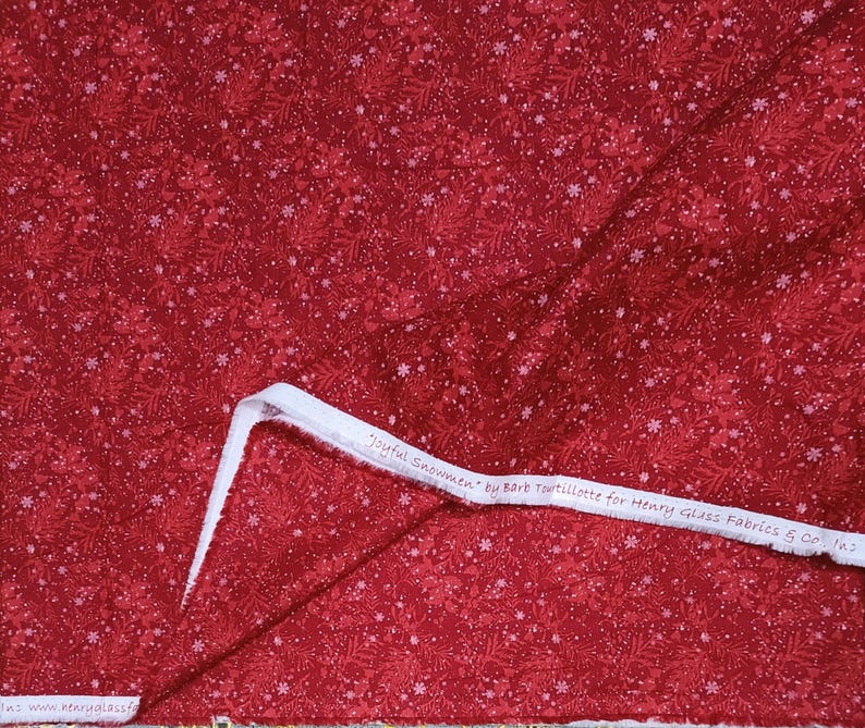 Snowy Floral Red Tonal Fabric Joyful Snowmen- Barb Tourtillotte- Henry ...