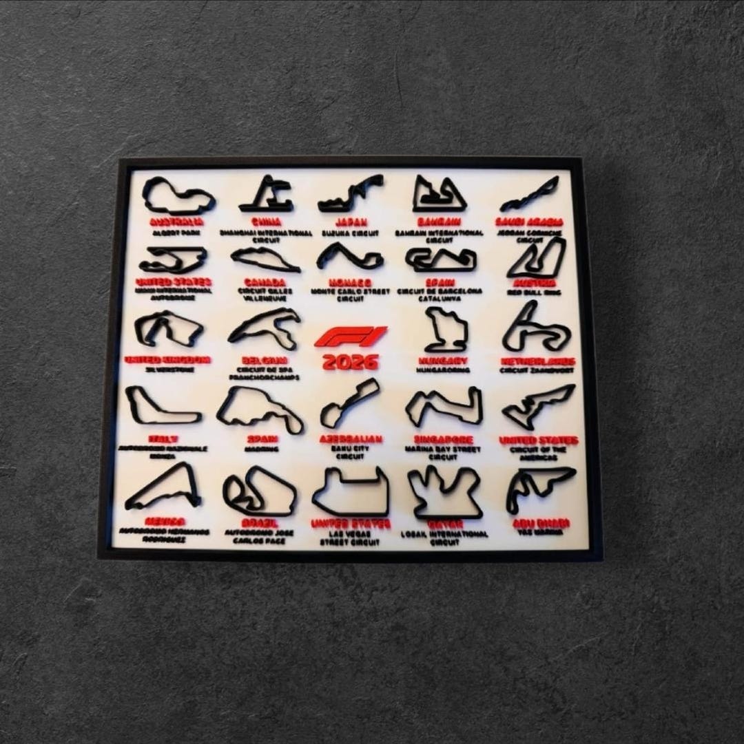 White F1 3d Printed Racetracks 2026 Calander Plaque ( Added Option to ...