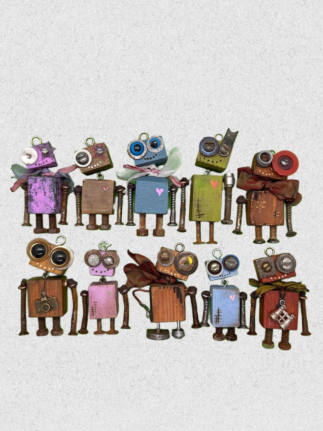 Tiny Robots Keychains / Vintage Steampunk Robot Figurines / Robot ...