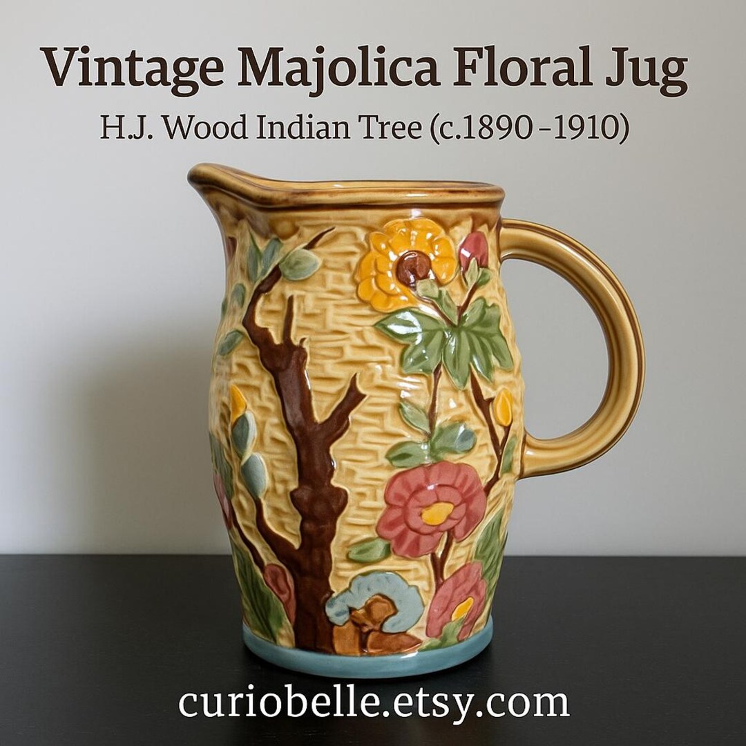 Vintage HJ Wood Majolica Jug – Indian Tree Pattern | Staffordshire ...