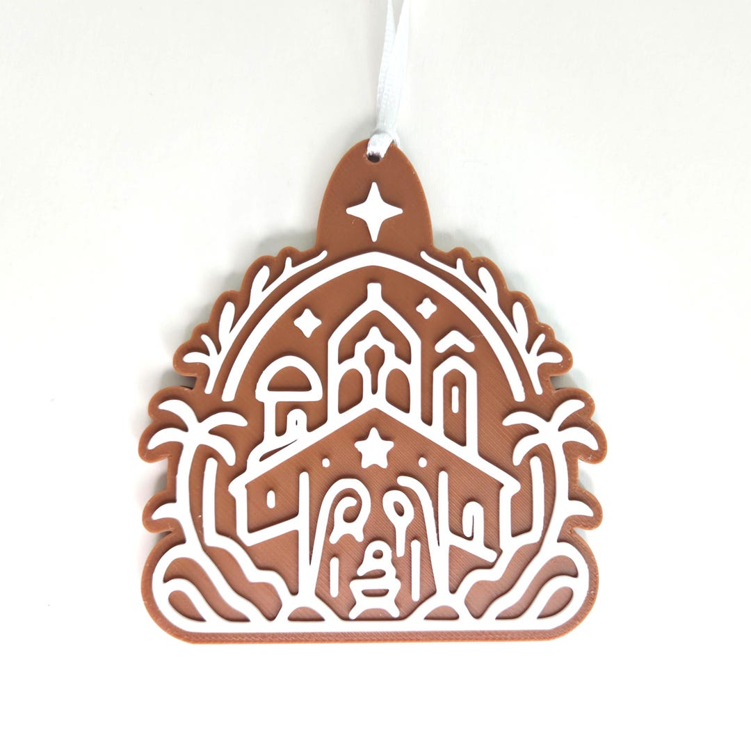 Gingerbread Bethlehem Nativity Ornament | 3D Printed | Brown/white or ...