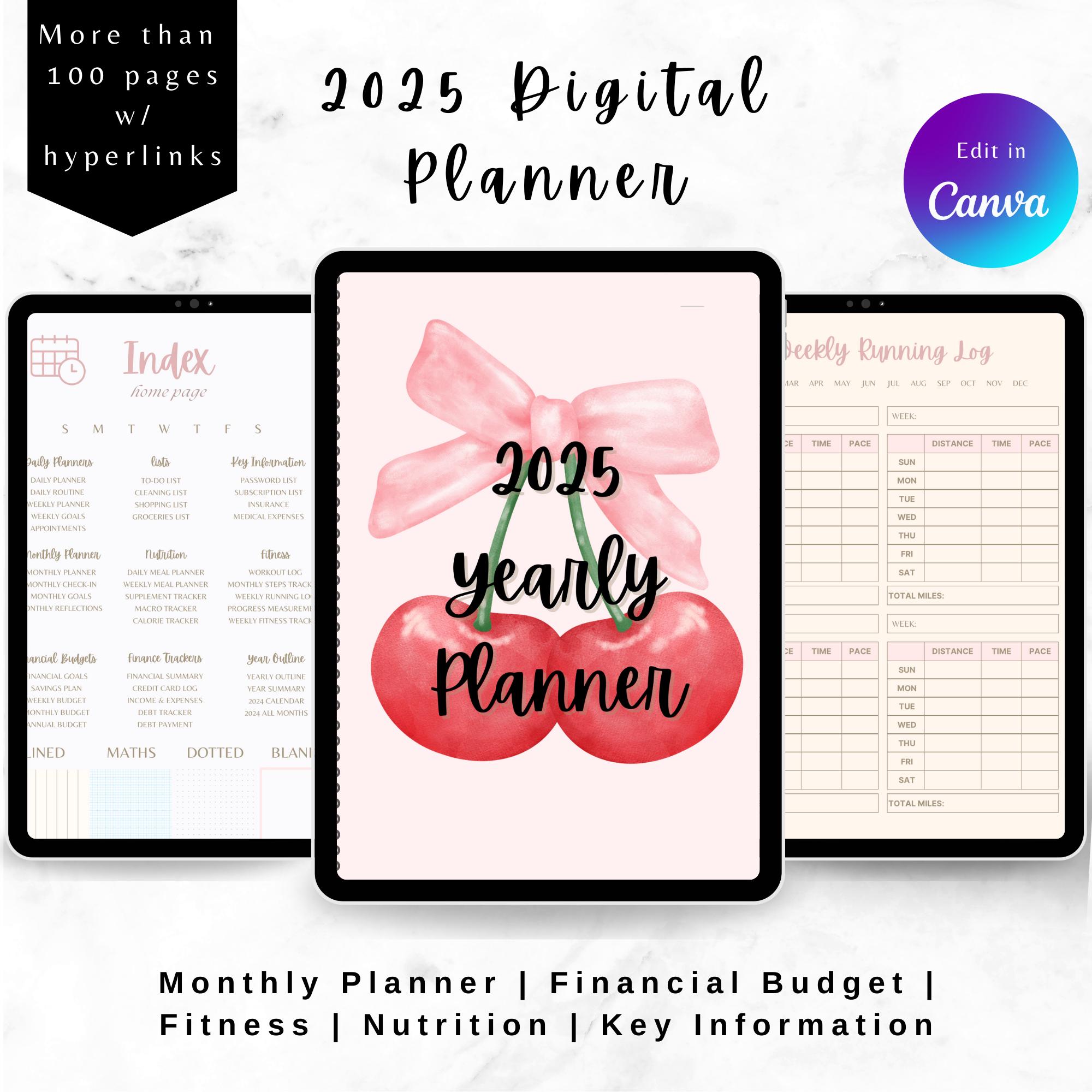2025 Digital Planner, Coquette Planner, Pink Girly Planners, Cherry Bow ...