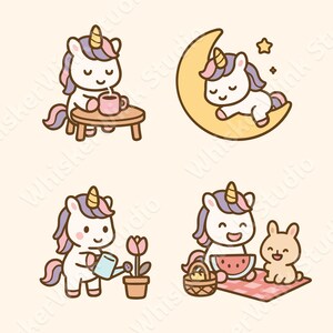 Kawaii Unicorn Clipart Bundle | 16 Cute Daily Life PNG + SVG | Pastel ...
