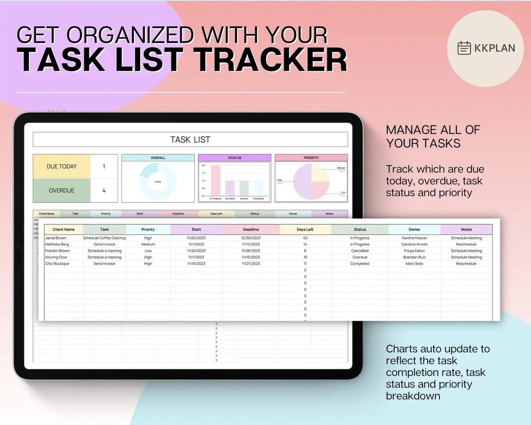 Task Tracker Excel Task Tracker Digital Inventory Tracker Spreadsheet Invoice Tracker Bill ...