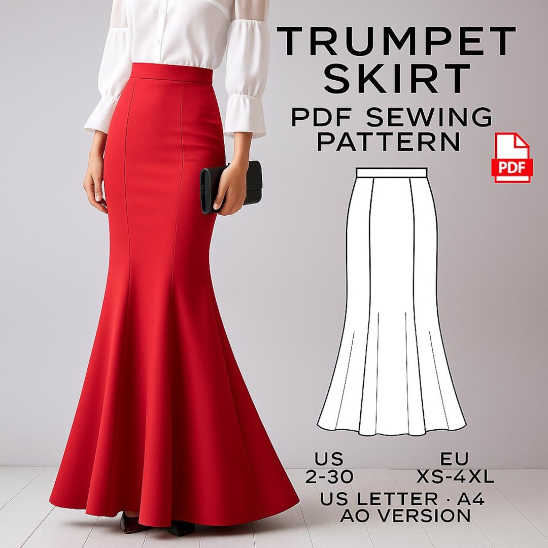 Trumpet Skirt Sewing Pattern: Fitted Flare Design (PDF Digital Download ...