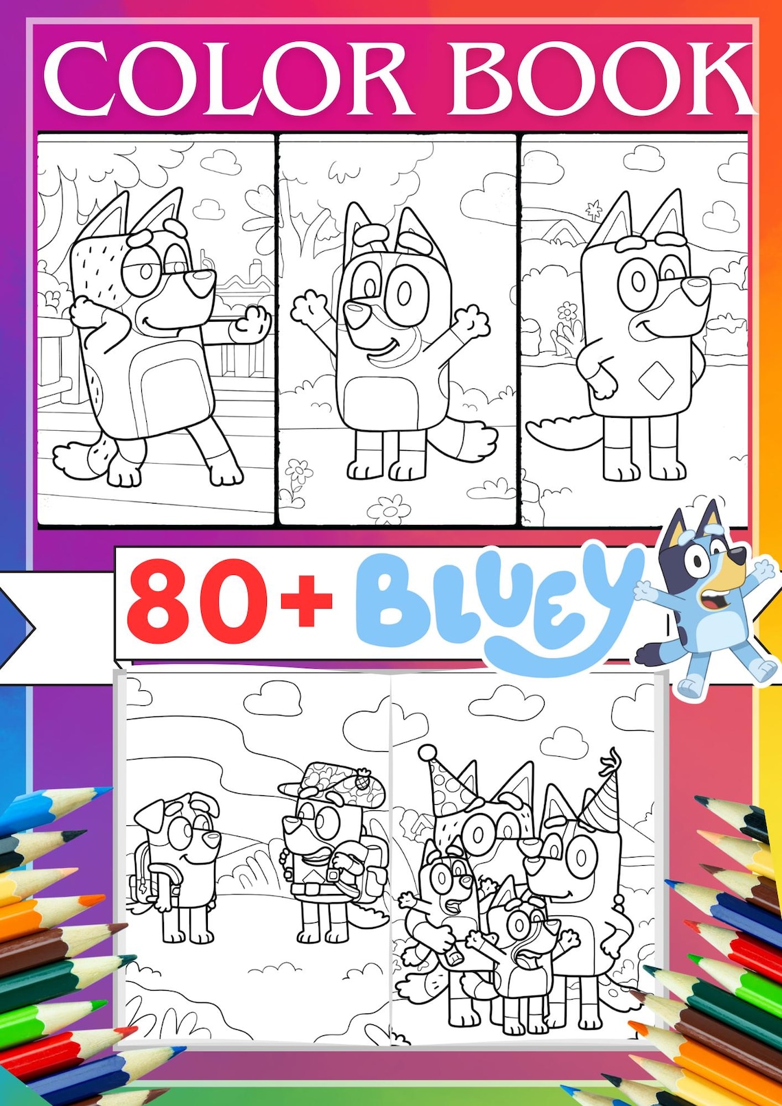 Bluey Coloring Book 80+ Printable Bluey Activity Book for Kids Fun Art ...