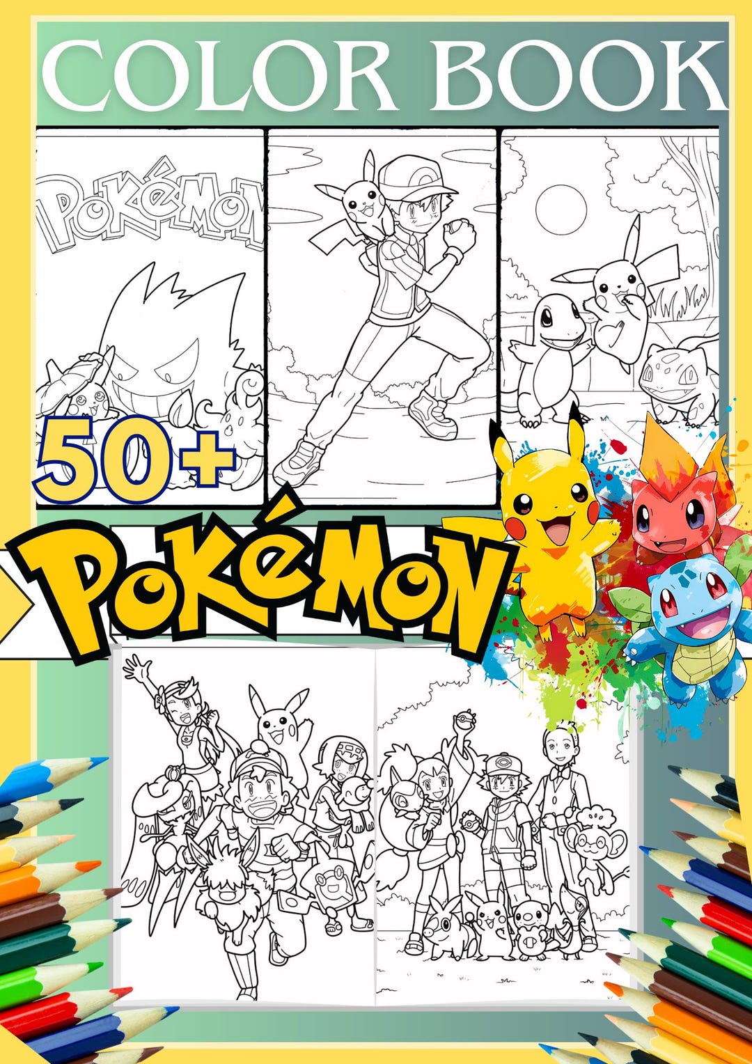 Pokemon Coloring Book 50+ | Fun & Cute Pokémon Coloring Pages | Digital ...