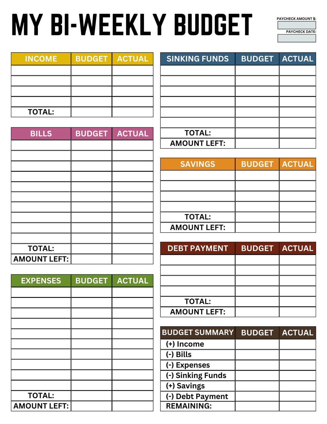 My Bi-weekly Budget Planner - Etsy