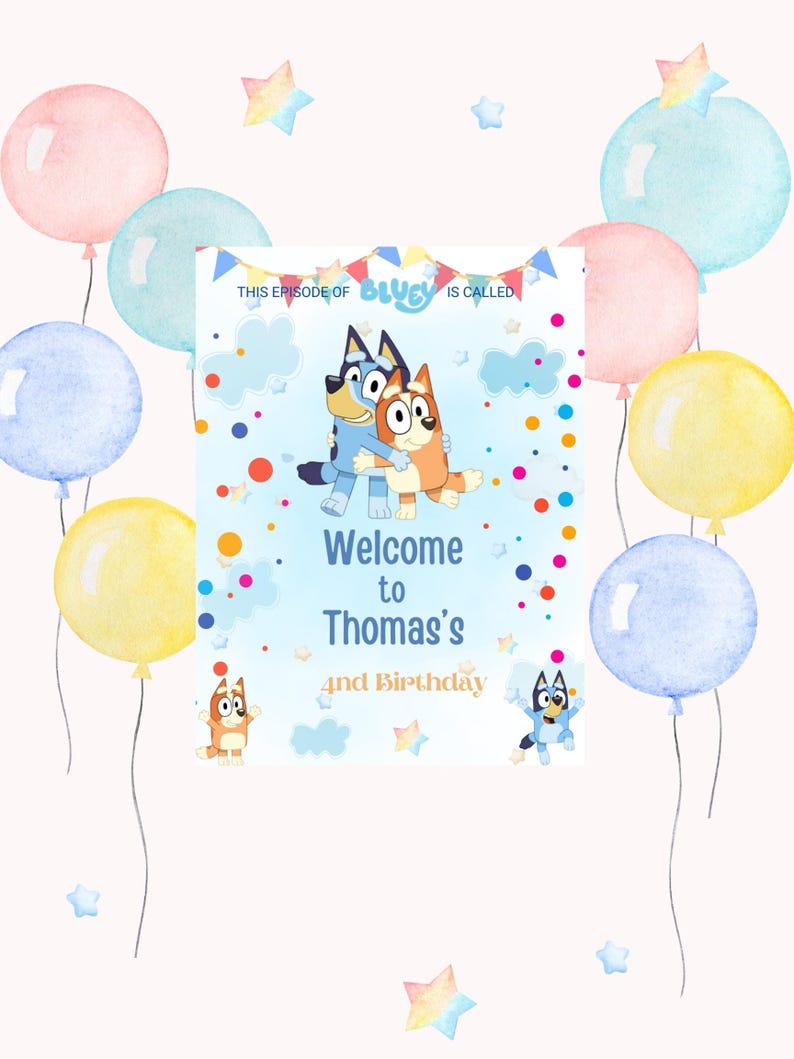 EDITABLE Blue Dog Birthday Welcome Sign | Digital Welcome Sign ...