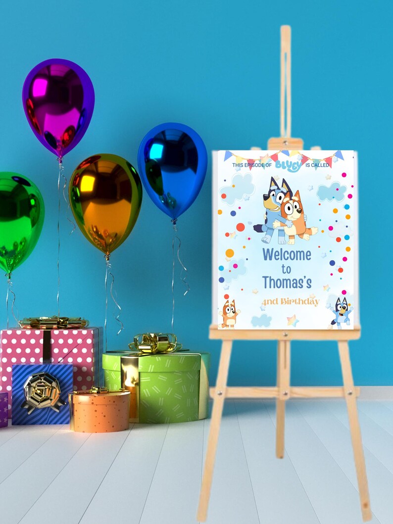 EDITABLE Blue Dog Birthday Welcome Sign | Digital Welcome Sign ...