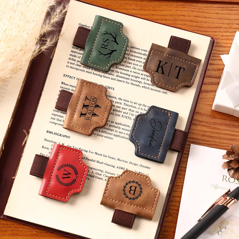 Personalized Leather Magnetic Bookmark With Pen Clip:handmade Reader ...