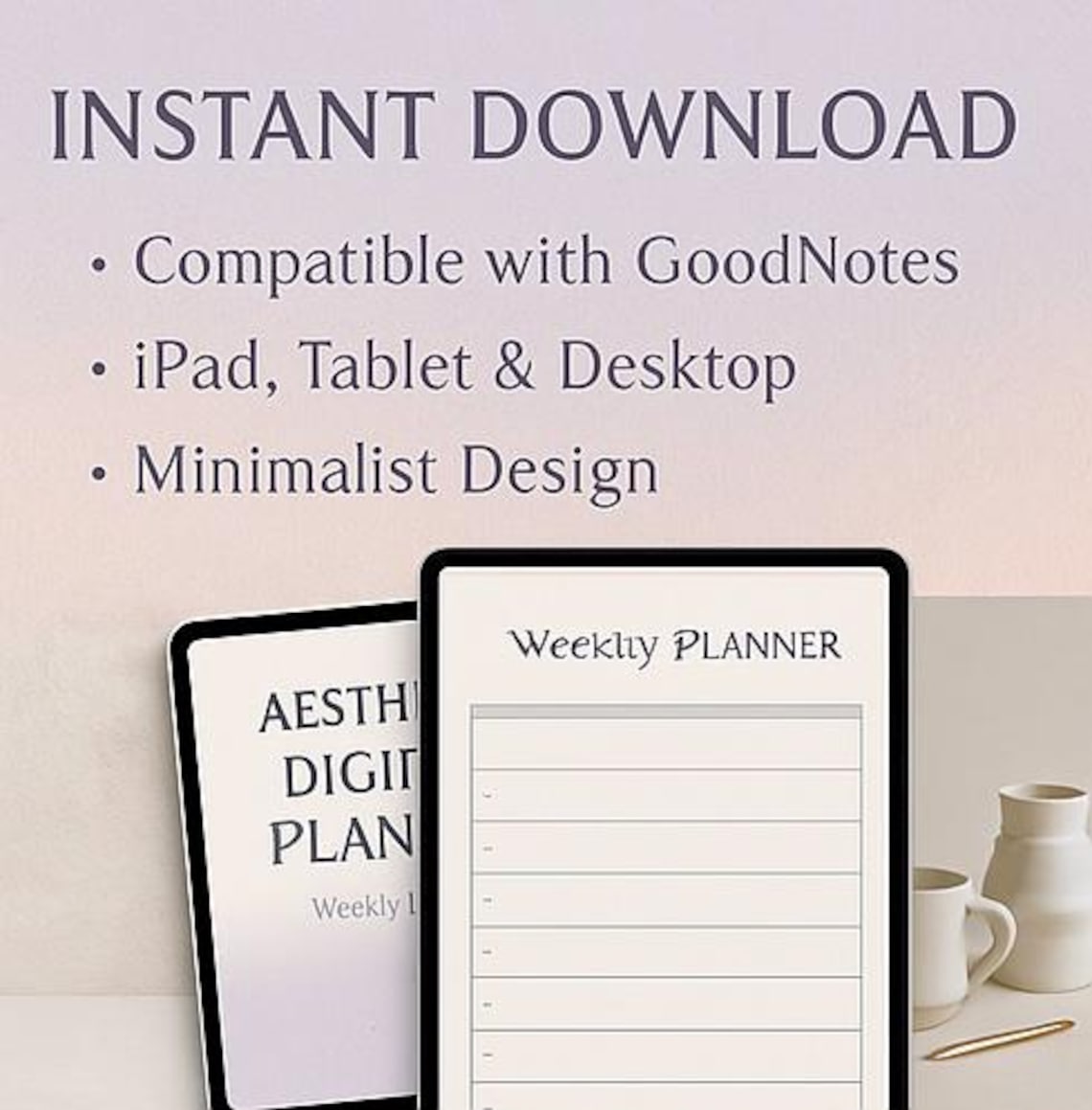 Aesthetic Pastel Digital Planner | Cute Minimalist Printable ...