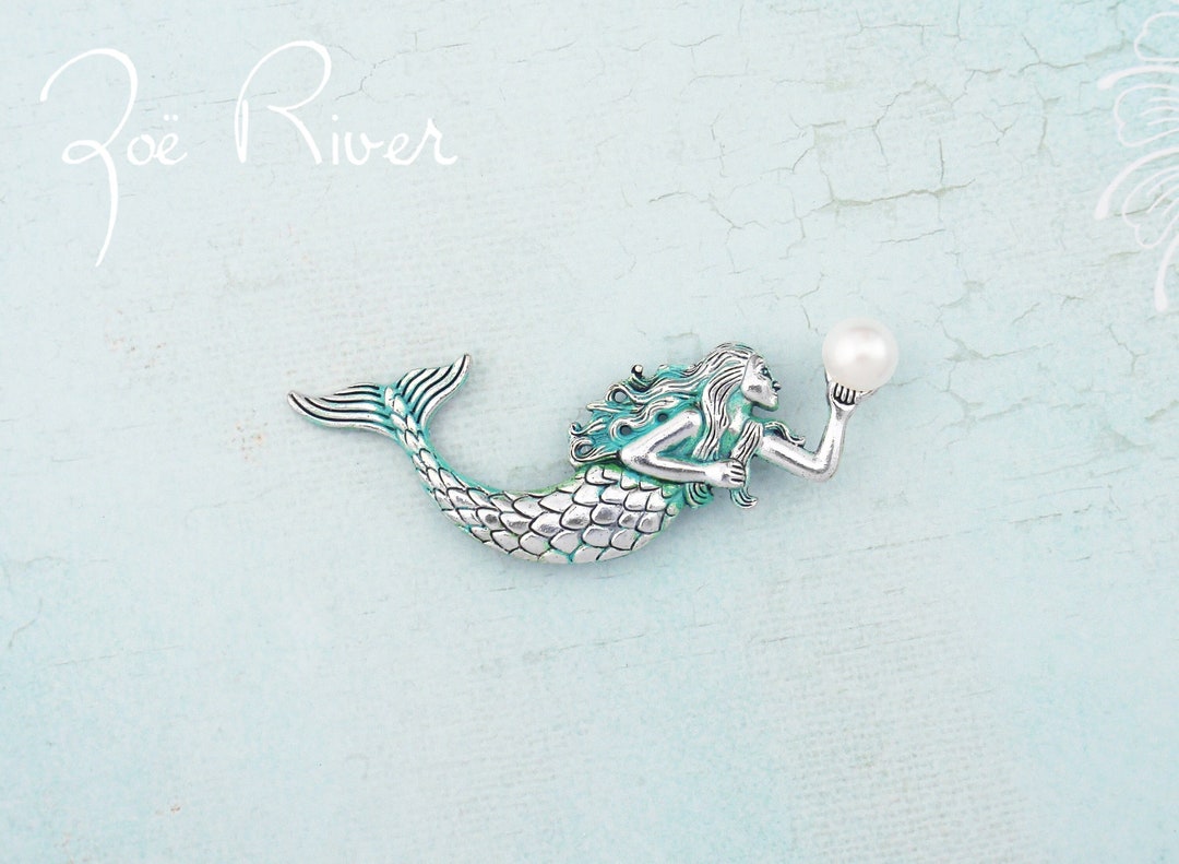Silver and Turquoise Green Mermaid Brooch. Mermaid Jewelry. Mermaid Pin ...