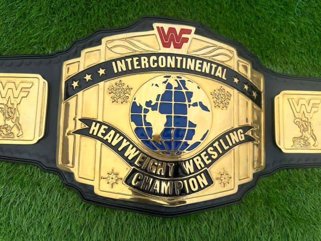 WWF Intercontinental Red Logo Belt | 24K Gold Plated SD Etched Plates ...