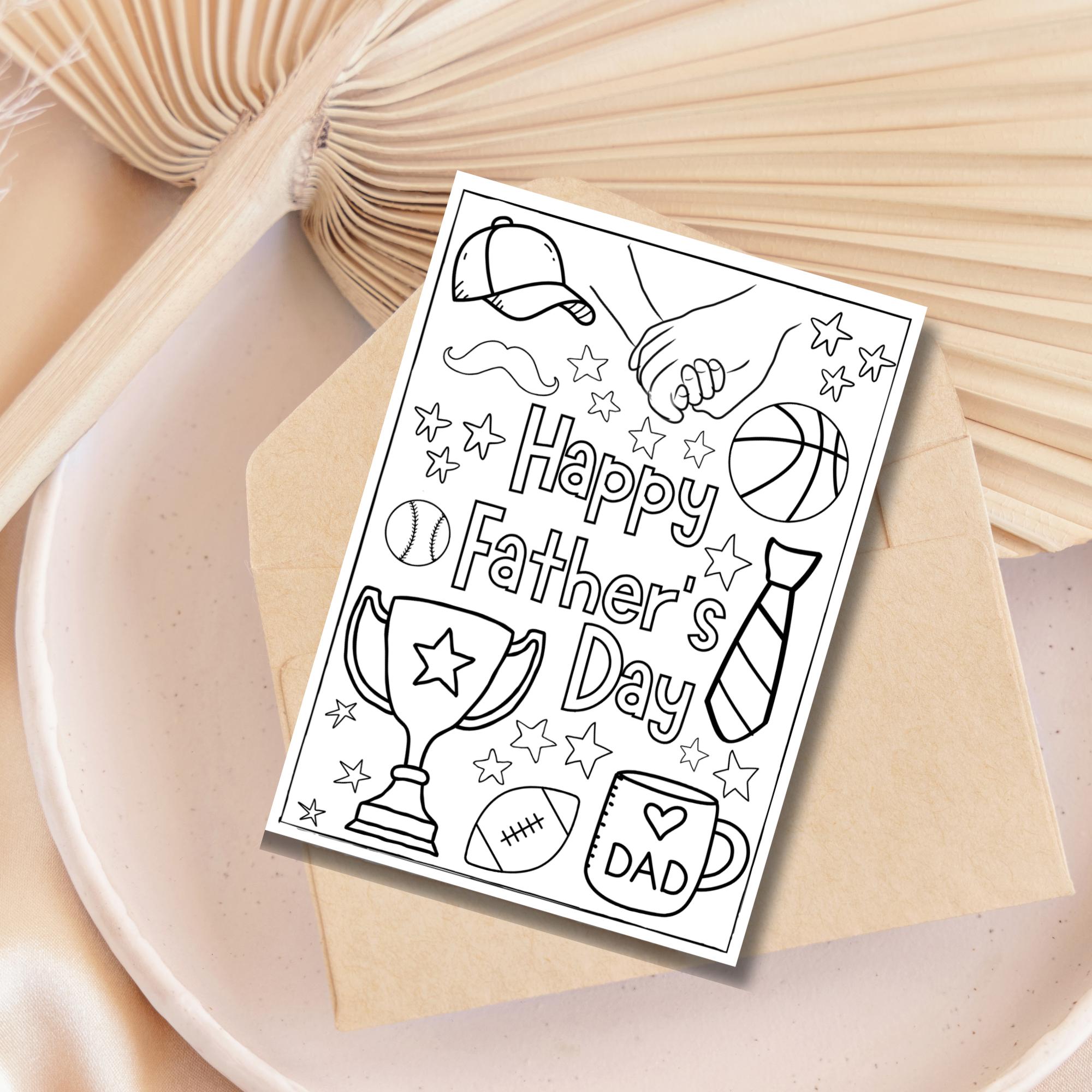 Printable Coloring Happy Father's Day Card Foldable Fathers Day Card ...