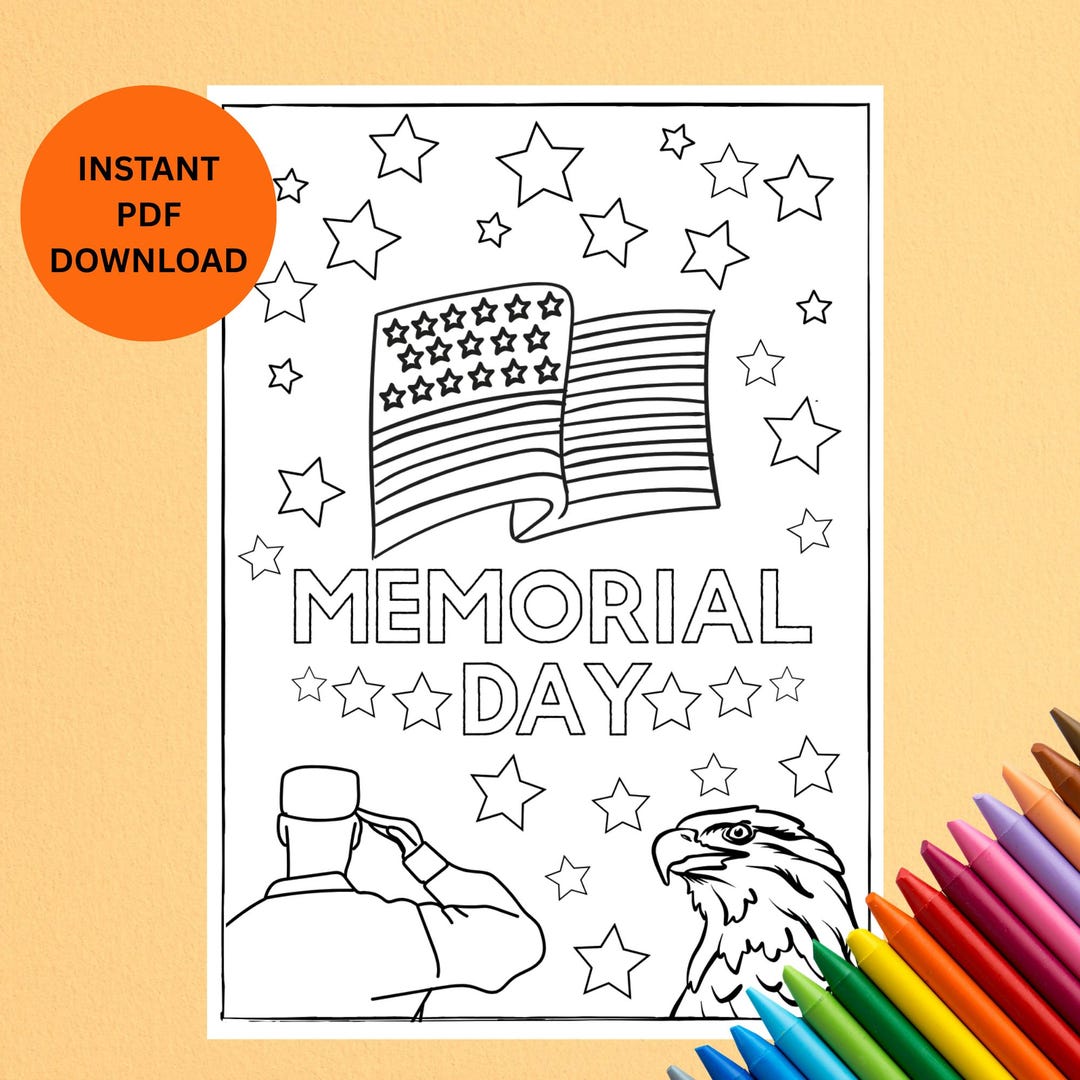 Kids Memorial Day Coloring Card to Print, Greeting Card to Color ...