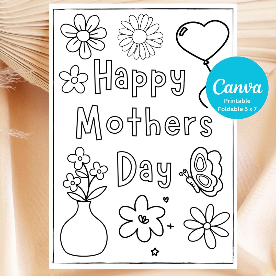 Printable Foldable Mother's Day Coloring Card Colorable Mothers Day ...