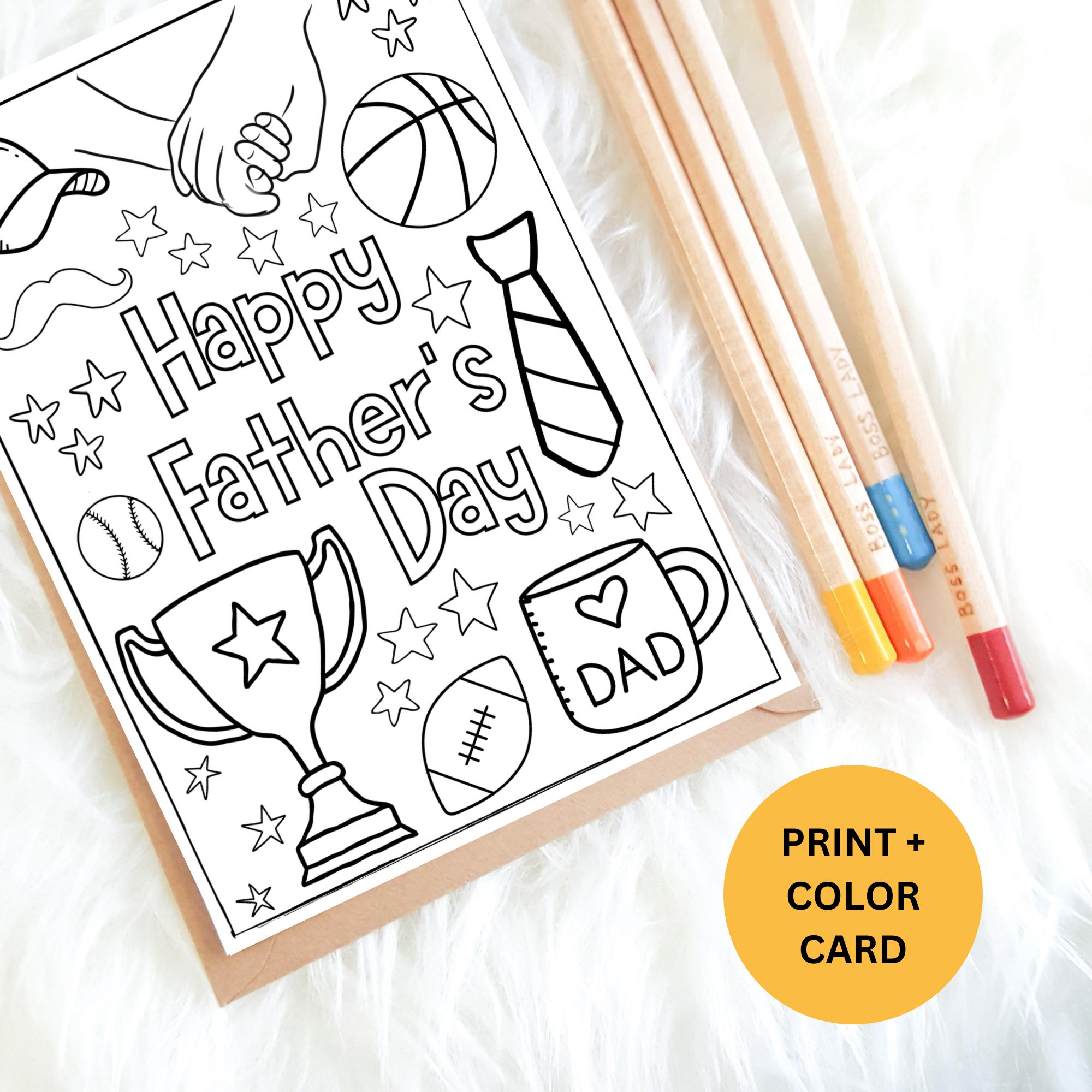 Printable Coloring Happy Father's Day Card Foldable Fathers Day Card ...