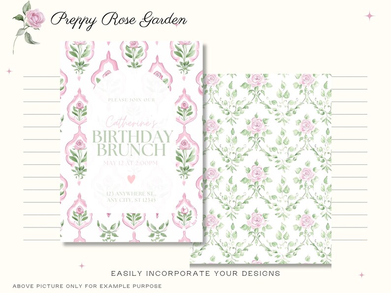 Watercolor Preppy Pink Rose Seamless Pattern Grandmillenial Invite ...