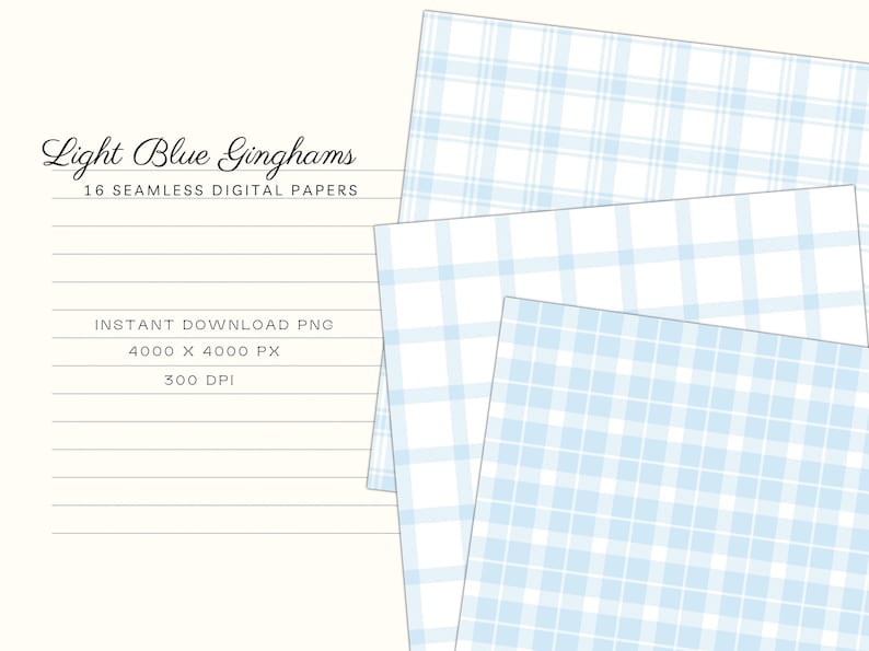 Blue and White Plaid Digital Paper Light Blue Background Junk Journal ...