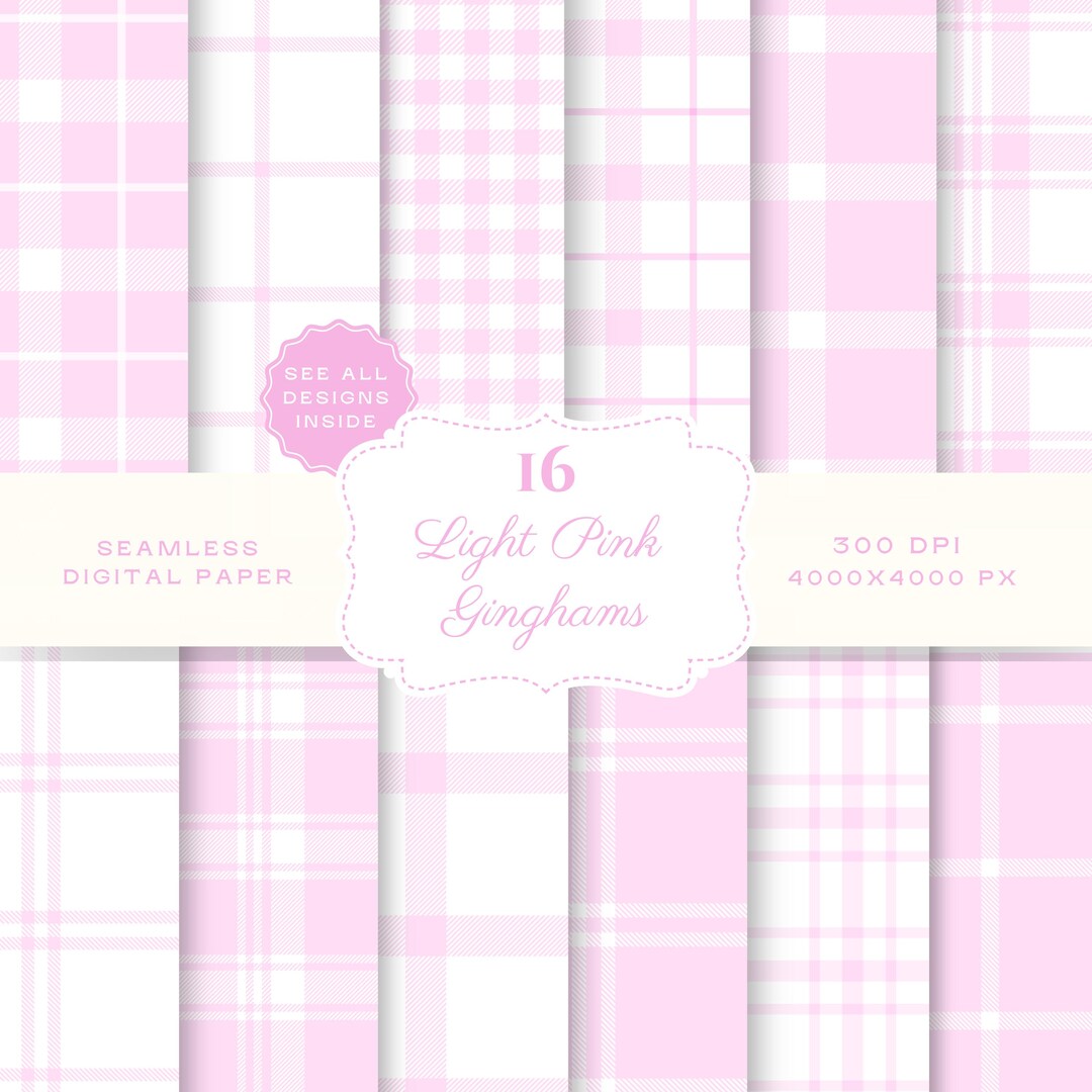 Pink and White Plaid Digital Paper Light Pink Background Junk Journal ...