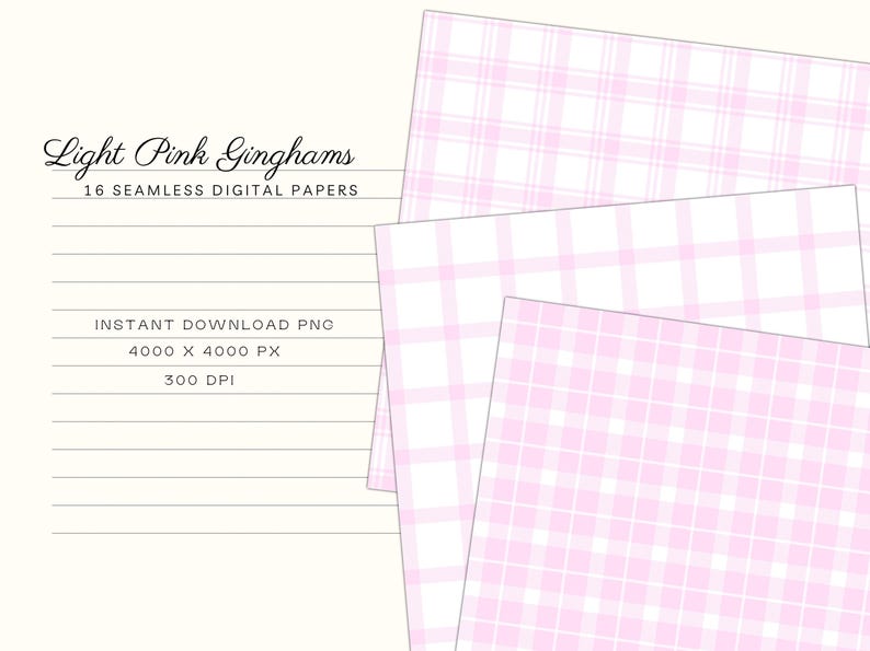 Pink and White Plaid Digital Paper Light Pink Background Junk Journal ...