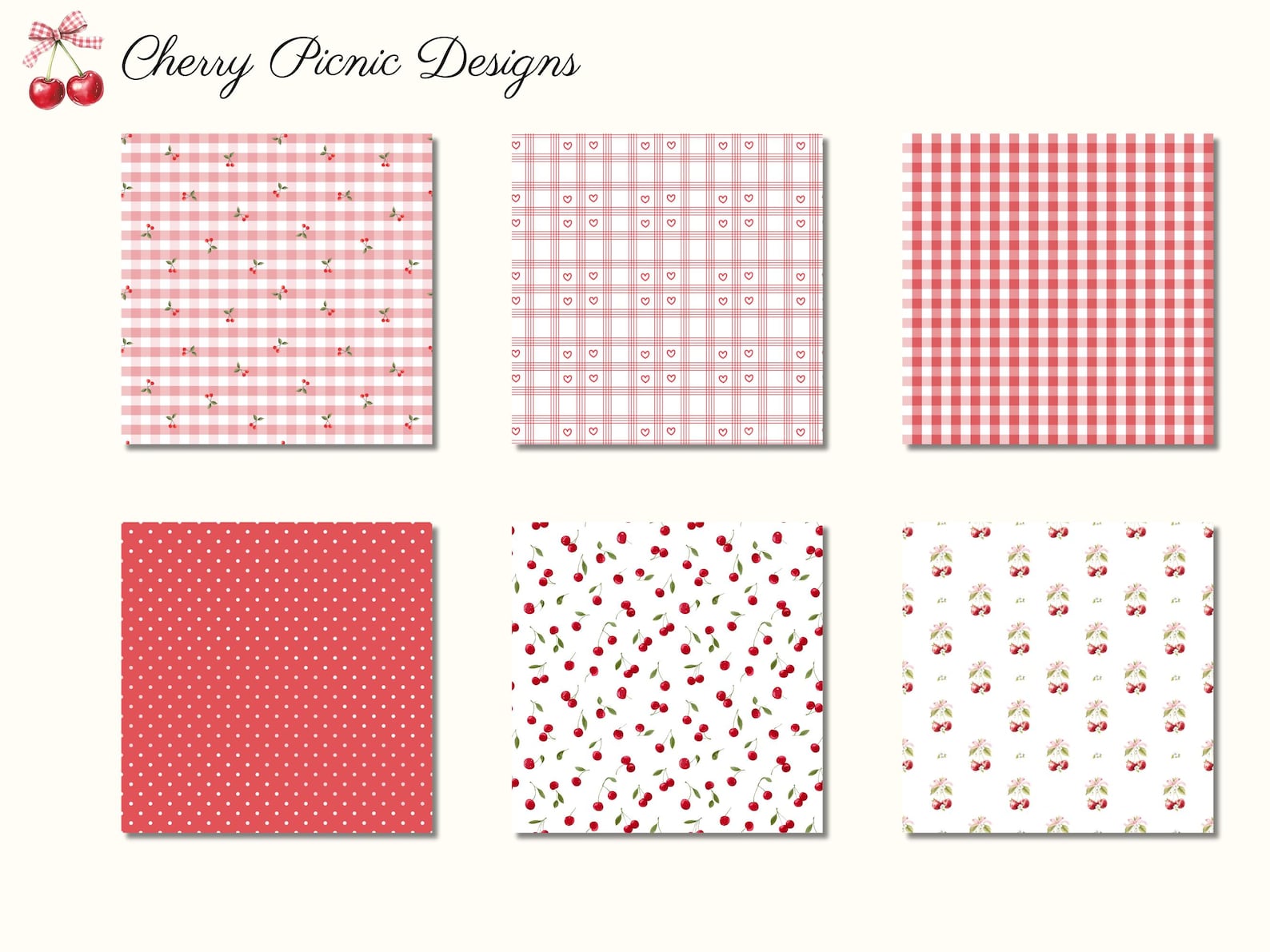 Cherry Digital Paper Watercolor Cherry Baby Shower Gingham Red Cherry ...