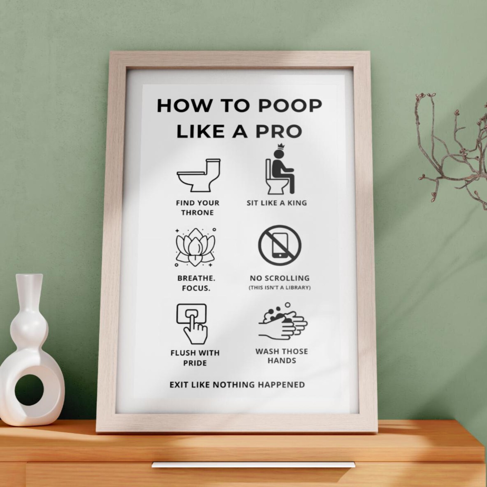 Funny Bathroom Wall Art, Toilet Humor Printable, How to Poop Like a Pro ...