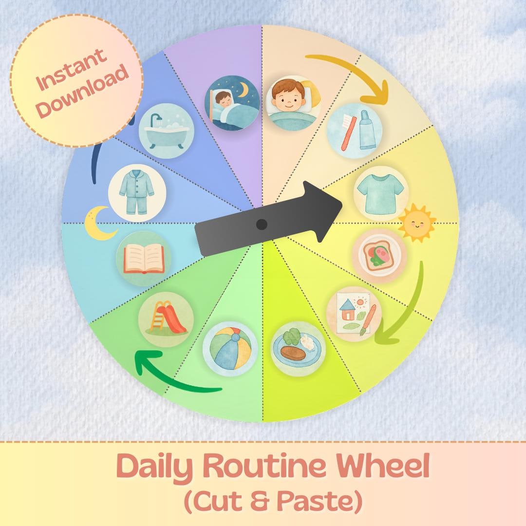 Daily Routine Wheel for Kids - Printable Routine Chart With 20 Cute ...