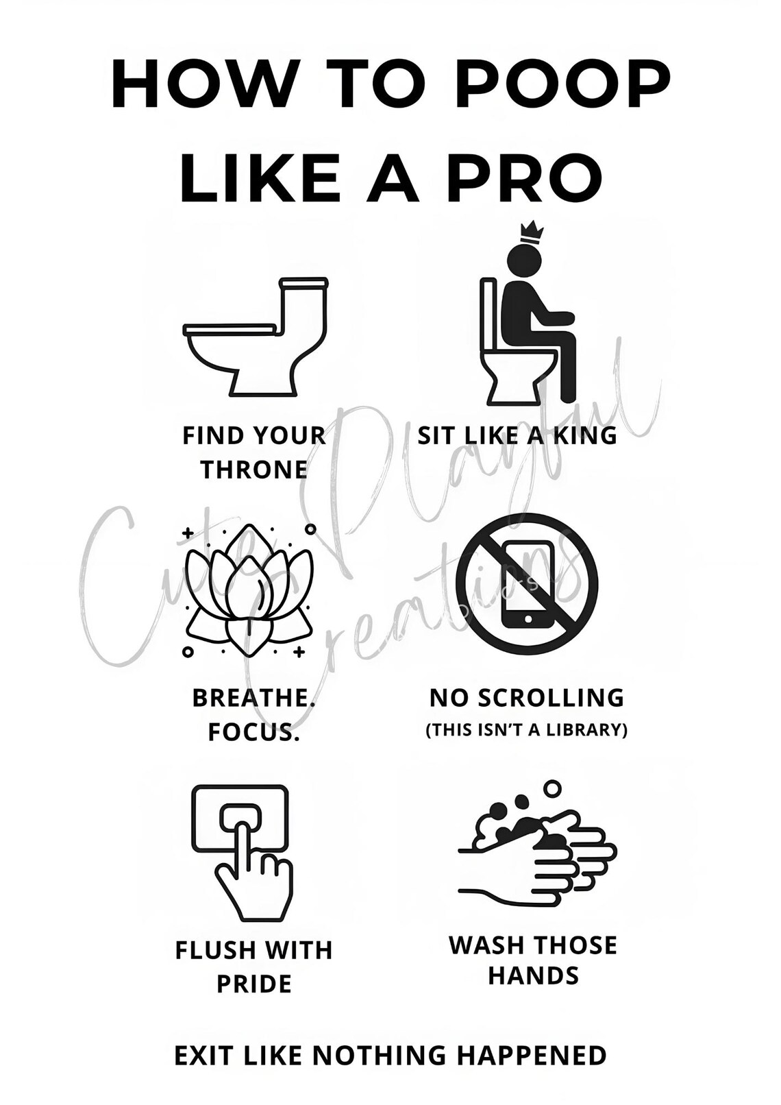 Funny Bathroom Wall Art, Toilet Humor Printable, How to Poop Like a Pro ...