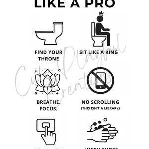 Funny Bathroom Wall Art, Toilet Humor Printable, How to Poop Like a Pro ...