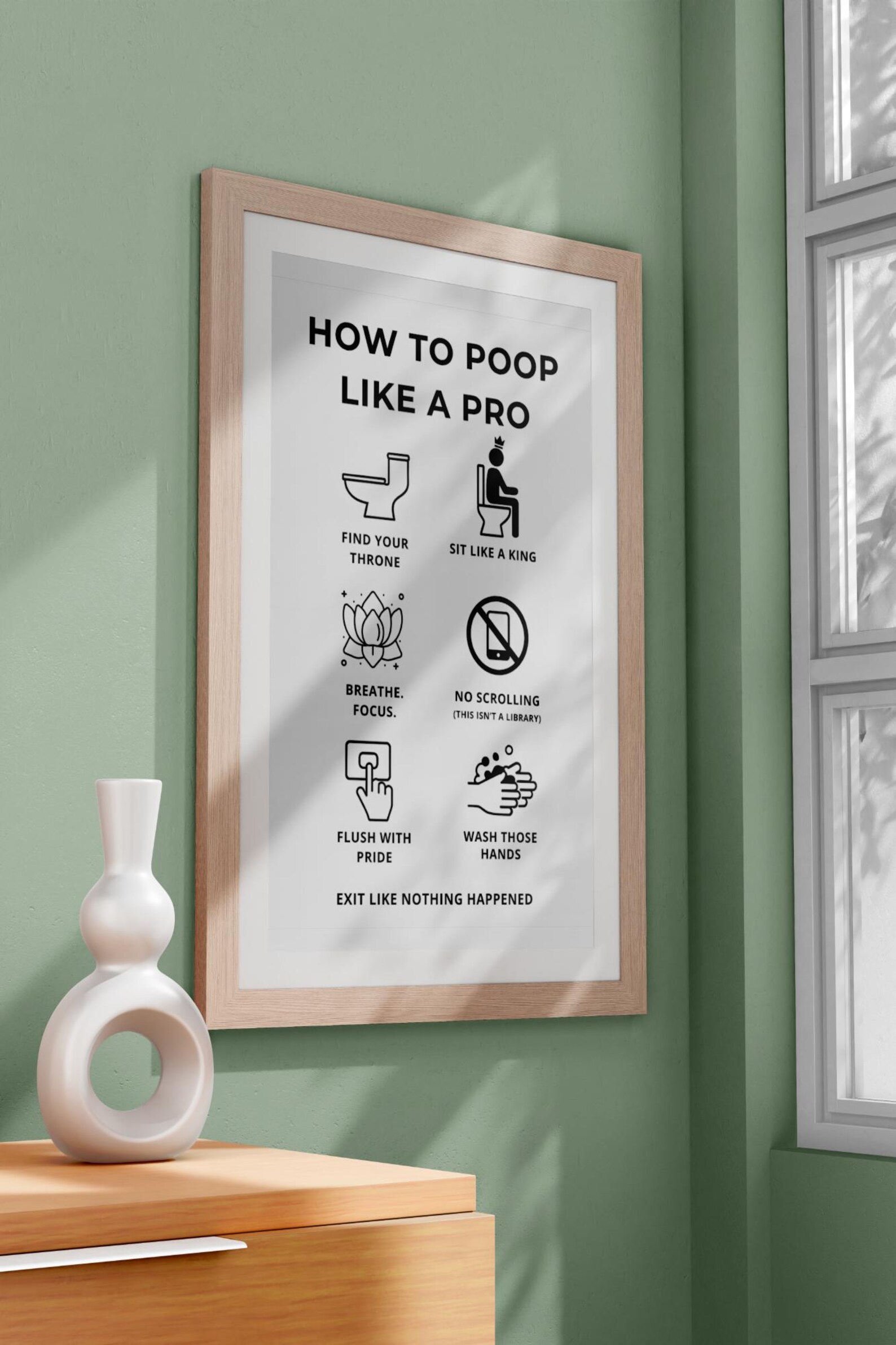 Funny Bathroom Wall Art, Toilet Humor Printable, How to Poop Like a Pro ...