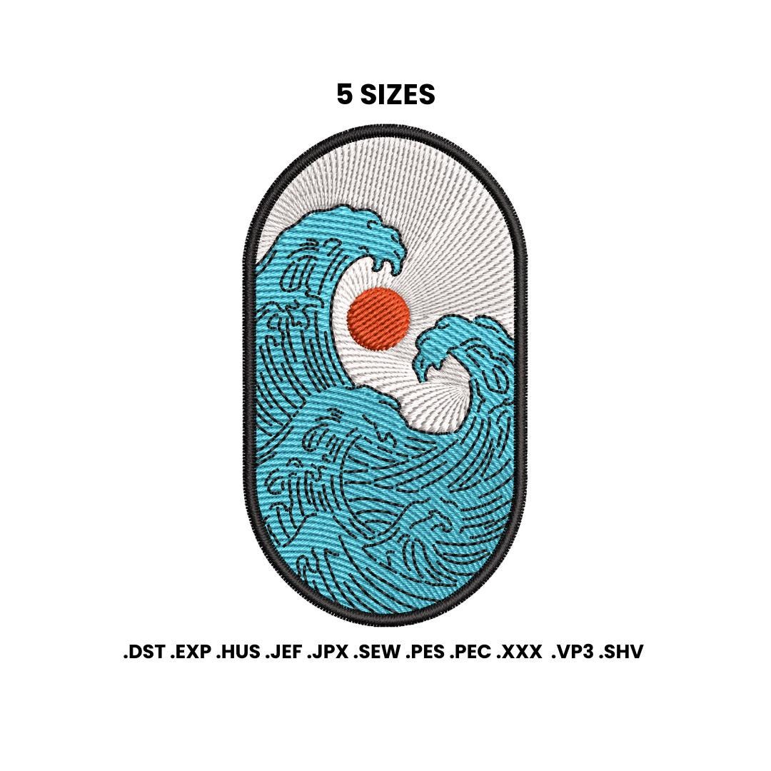 The Great Wave Kanagawa Embroidery Design | Japanese Sunset Silhouette ...