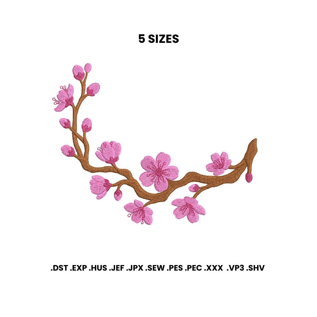 Japanese Sakura Branch Embroidery Design | Zen Minimalist Floral Line ...