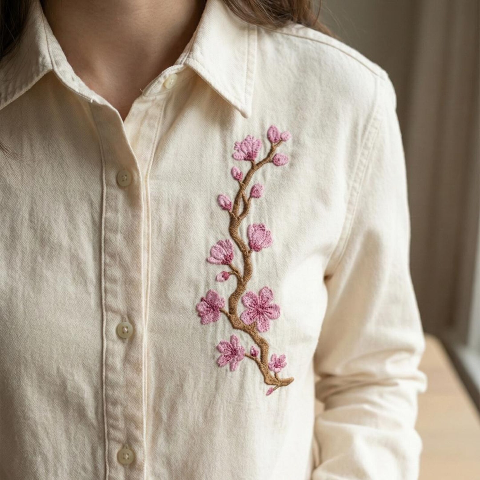 Japanese Sakura Branch Embroidery Design | Zen Minimalist Floral Line ...