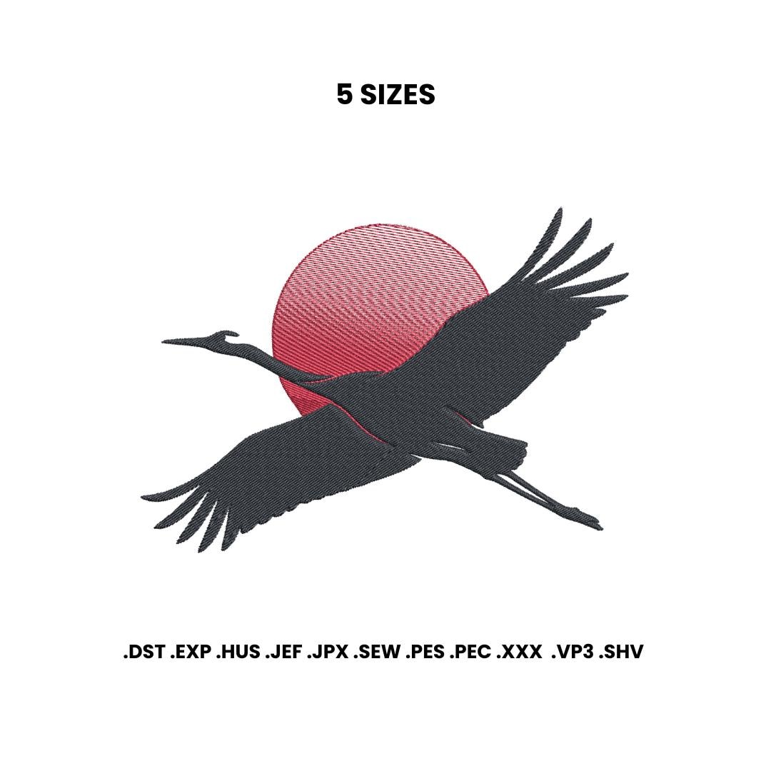 Japanese Crane Embroidery Design | Ukiyo-e Zen Pattern (instant ...