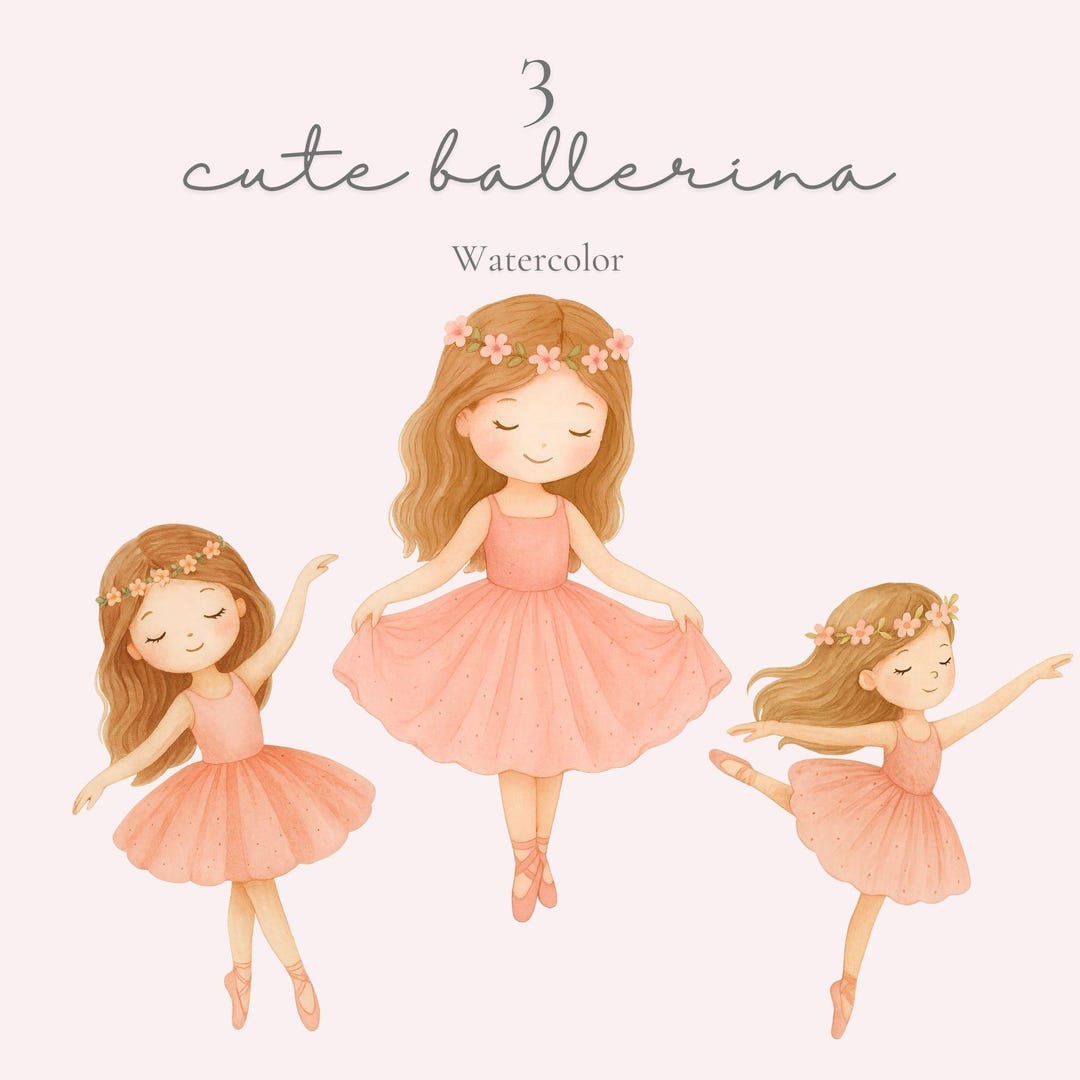 Cute Ballerina Watercolor Clipart – Pink Ballet Girl Illustrations ...